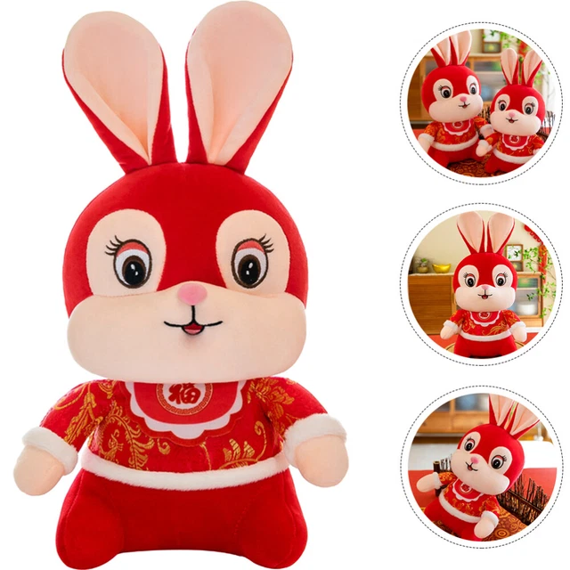 RED SHORT PLUSH New Year Bunny Doll Staff Cotton Stuffed Animal ...