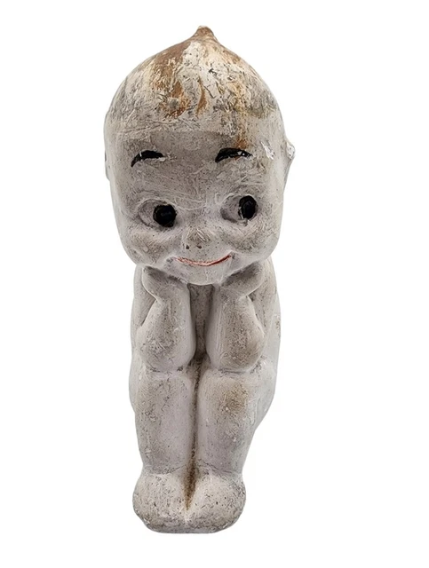 VTG CHALKWARE KEWPIE Doll Figurine Sitting The Thinker Cupie Baby 6.5 ...