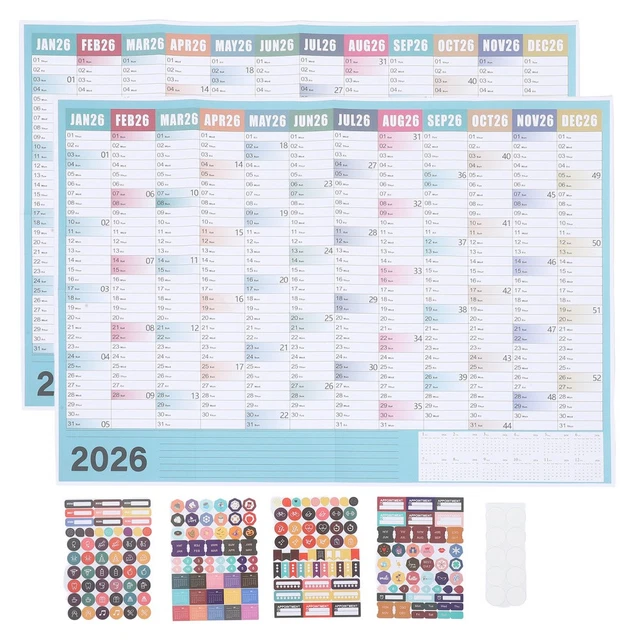 2 SETS 2026 Jumbo Wall Calendar: Full Year Planner Chart 29" x 21 ...