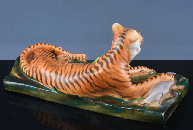 FINE EARLY 19THC ENGLISH FRENCH ENAMEL PORCELAIN TIGER & DEER FIGURE ...