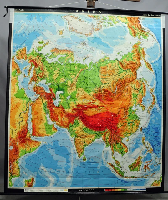 VINTAGE MURAL MAP Asia Pull-Down Wall Chart £123.15 - PicClick UK