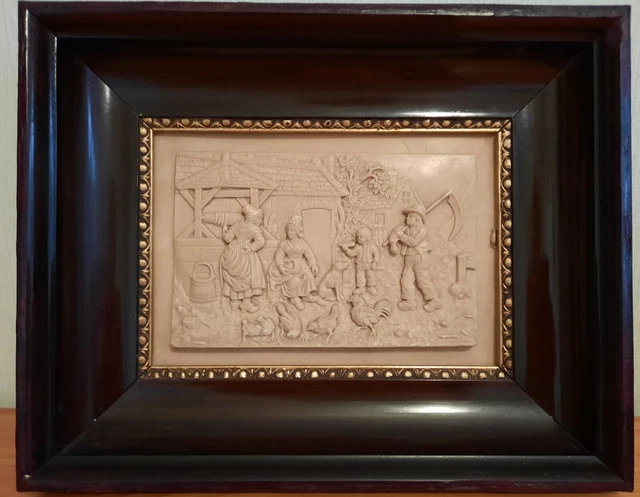 CADRE BAS-RELIEF, TABLEAU en calcaire pétrifié de Ste Alyre, scène ...