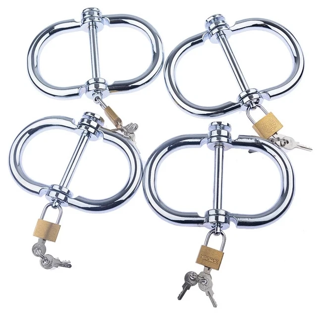 BINDING METAL HANDCUFFS Folding Wrist Shackles Lock&Key Restraints ...