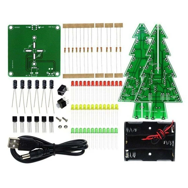 DIY 3D LED Flashing Christmas Tree Circuit Kit Glitter Electronic ...