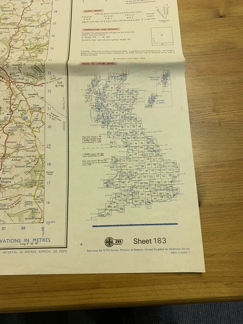 MOD MINISTRY OF Defence Os Ordnance Survey Map-Sheet 183 Yeovil & Frome ...