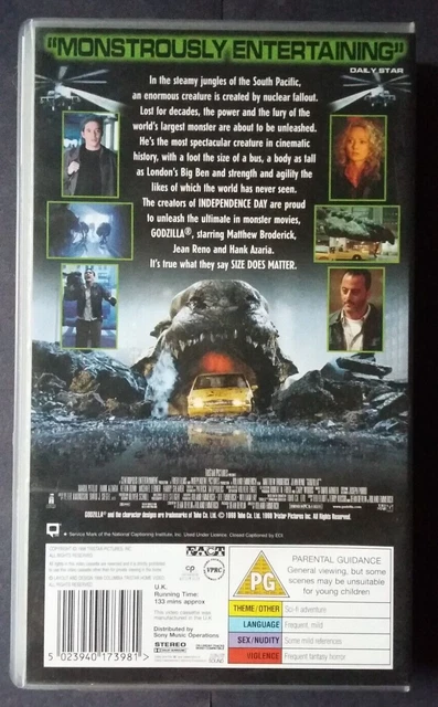 GODZILLA 1998 TRISTAR Pictures VHS CVR 71739 PG Tested £6.99 - PicClick UK