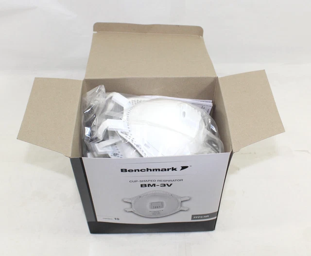 BENCHMARK BM-3V BOX of 10 FFP3 Valved Disposable Respirator Face Masks ...