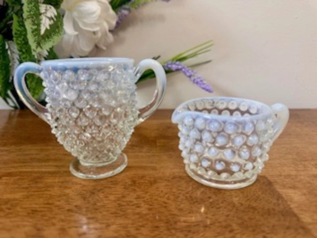VINTAGE WHITE OPALESCENT Hobnail Cream and Sugar Set –Fenton Style ...