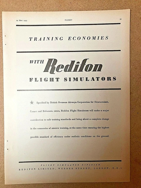 1953 AIRCRAFT ADVERT REDIFON FLIGHT SIMULATORS BOAC STRATOCRUISER ...