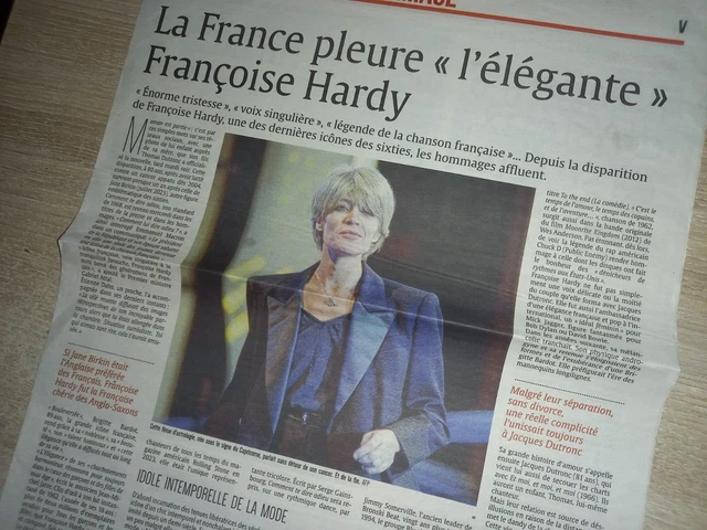 FRANCOISE HARDY ARTICLE 1 page A3 journal L'UNION du 16 juin 2024 EUR 4 ...