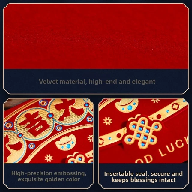 2026 LUNAR NEW Year Red Envelopes 12Pcs Velvet Large Size with Elegant ...