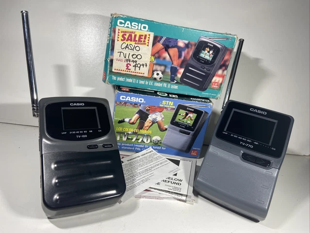VINTAGE CASIO PORTABLE Handheld LCD Color Television Lot - TV-100 & TV ...
