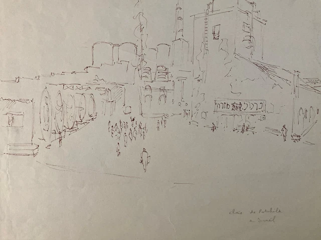 BEAUTIFUL INK DRAWING on paper Rothschild Israel city Georges Massa ...