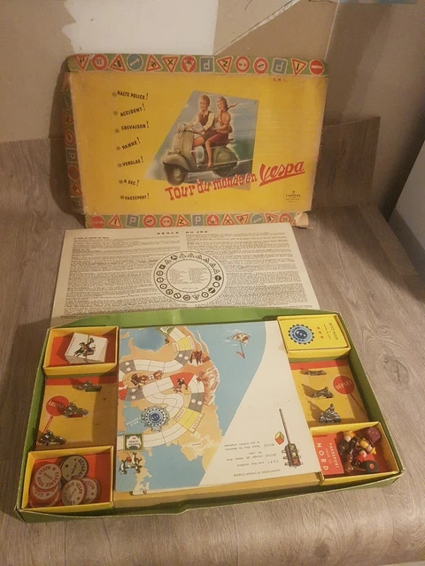 TRES ANCIEN BON Jeu Le TOUR du MONDE en VESPA Dans Boite d Origine ...