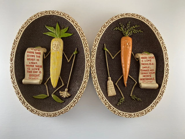 VINTAGE 1966 GIROTTI Sculptured Arts Corn & Carrot Hanging Wall Plaques ...