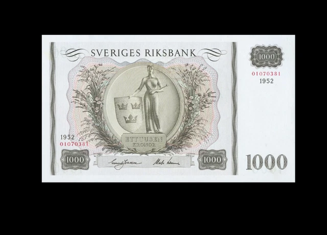 REPRODUCTION RARE SWEDEN Sveriges 1000 Kroner 1952 Banknote Antique £11 ...