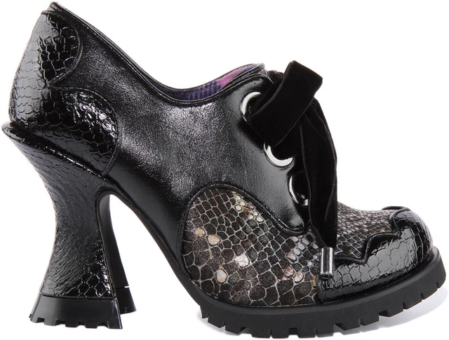 IRREGULAR CHOICE WHIMSICAL Wonder Black High Heel Lace Up Heels Shoes £ ...