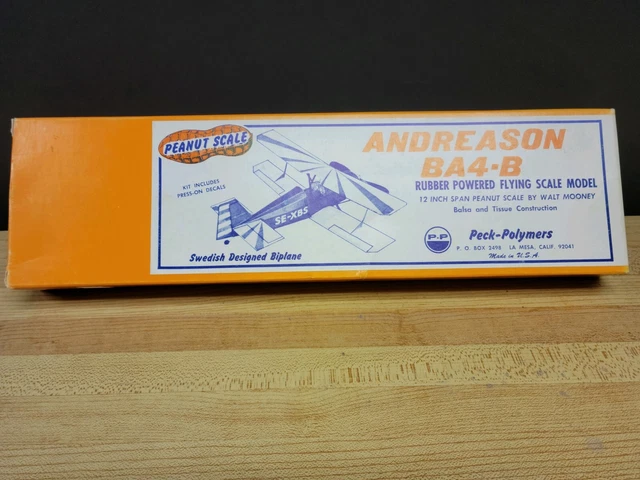VINTAGE PECK-POLYMERS ANDREASON BA4-B rubber powered flying scale model ...