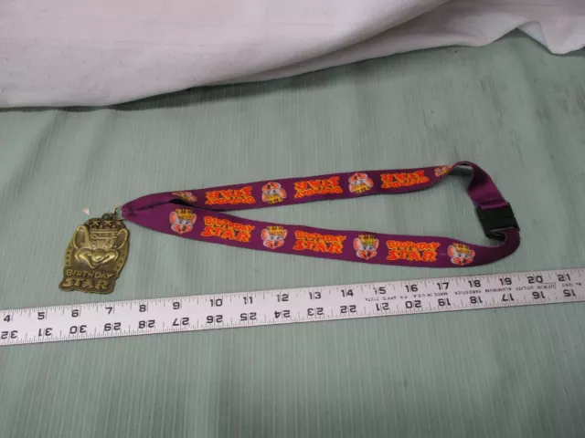 Chuck E Cheeses Birthday Star Necklace Brass Medal Purple Band Clip