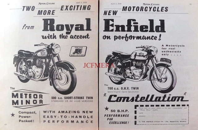 ROYAL ENFIELD 500/700CC 'Meteor Minor' Original 1958 Motorrad Anzeige ...