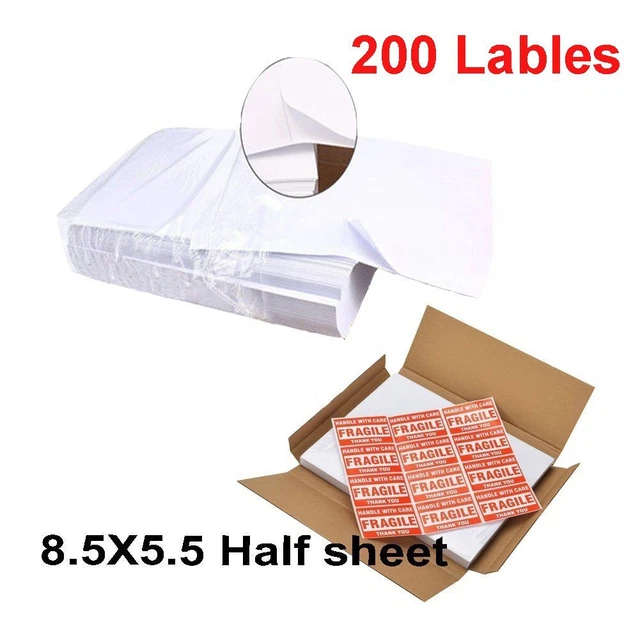200 LABELS HALF Sheet Shipping Labels For Laser/Inkjet Printer Self ...