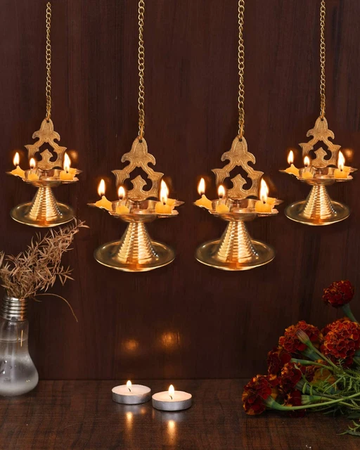 INDIAN TRADITIONAL HANGING Brass Diya For Puja Mandir & Diwali Decor ...