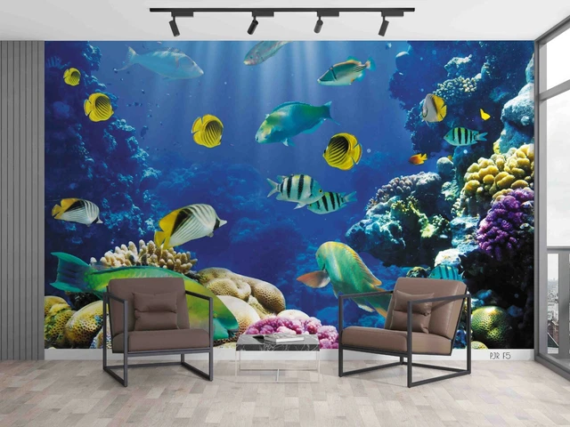3D COLORFUL OCEAN Fish Coral Self-adhesive Removable Wallpaper Murals ...