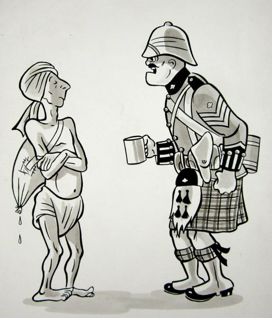 INDIA INDEPENDENCE BRITISH Colonialism Political Cartoon Original Art ...