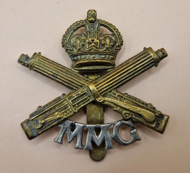 WW1 BRITISH ARMY Cap Badge The Motor Machine Gun Corps Brass + White ...