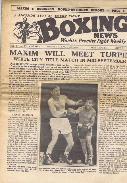RAY ROBINSON / MAXIM V TURPIN Boxing News JUL 2 1952 EUR 3,69 - PicClick FR