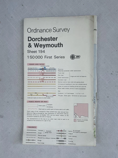 VINTAGE ORDNANCE SURVEY Map Sheet 194 Dorchester & Weymouth First ...