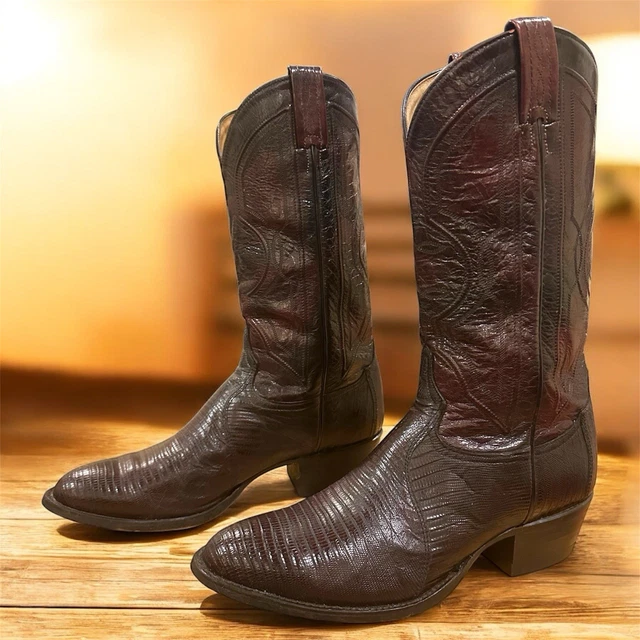 VINTAGE TONY LAMA 8316 Teju Lizard Cowboy Boots 10D USA Black Cherry ...