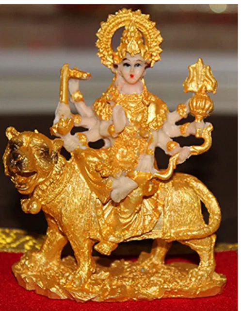 INDIAN TRADITIONAL POLYRESIN Golden Maa Shera Wali Idol For Car ...