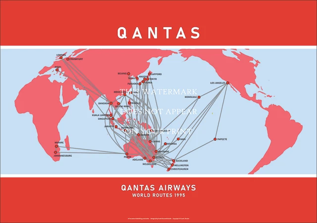 QANTAS AIRWAYS ROUTE Map 1995 A3 Art Print – World Routes – 42 x 29 cm ...