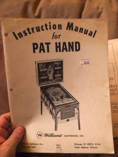 ORIGINAL PINBALL MACHINE Flipper Williams Pat Hand manual & schematics ...