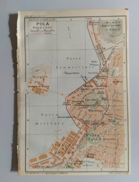POLA VECCHIA CARTA mappa della città - da Guida Touring 1920 EUR 5,00 ...