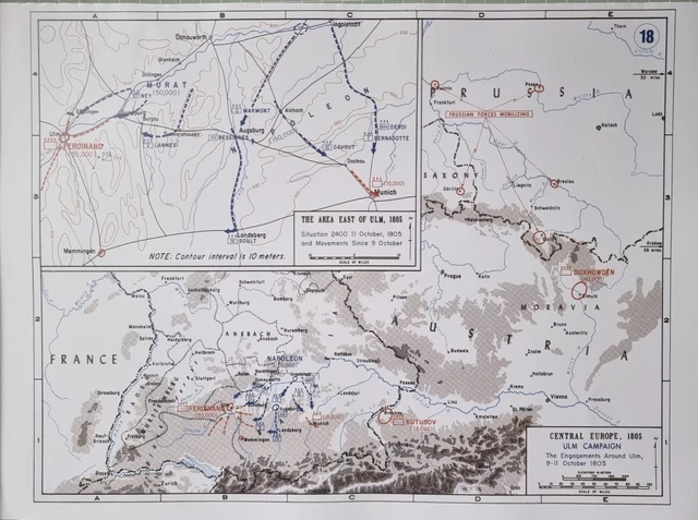 MODERN WEST POINT Map Napoleonic Wars Ulm Campaign Engagements 1805 ...
