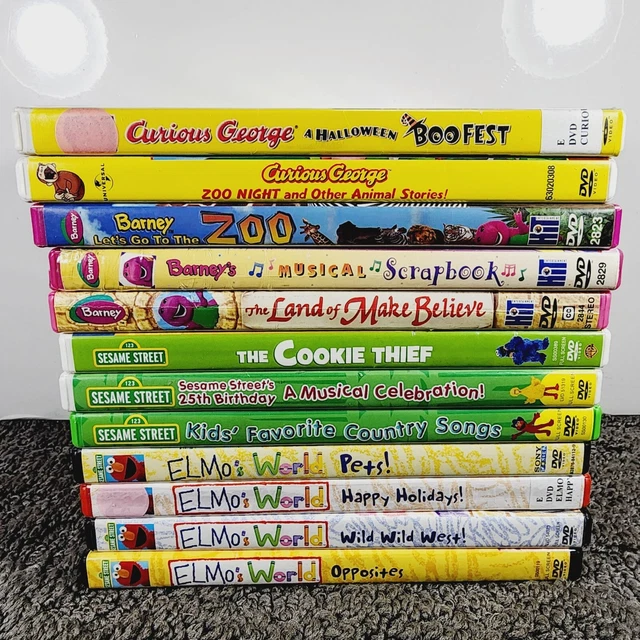 CHILDRENS KIDS DVD Lot 12 Elmos World Sesame Street Barney Curious ...