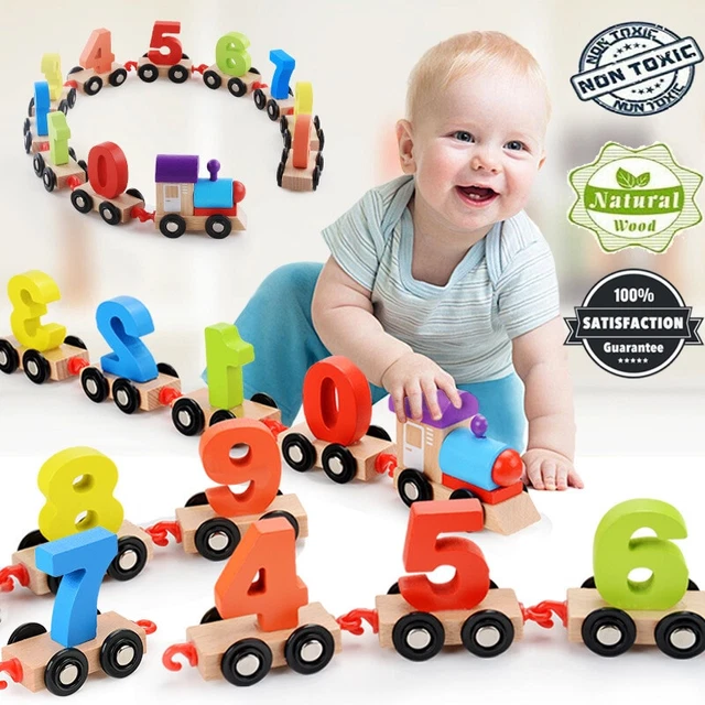 WOODEN DIGITAL TRAIN Set Railway Kid Early Counting 0-9 Number Learning ...