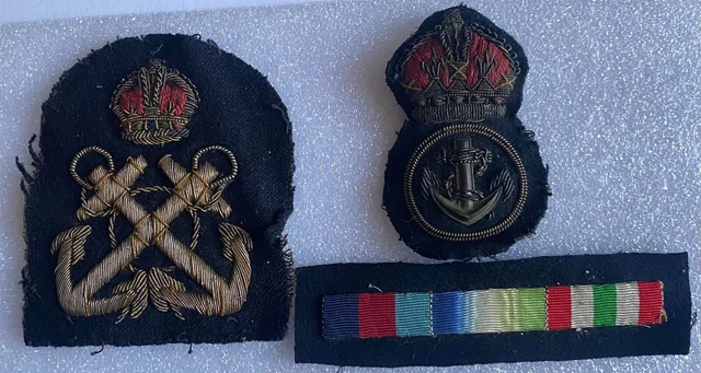 WW2 BRITISH ROYAL Navy Rn Petty Officer Cap Arm Badges & Tunic Medal ...