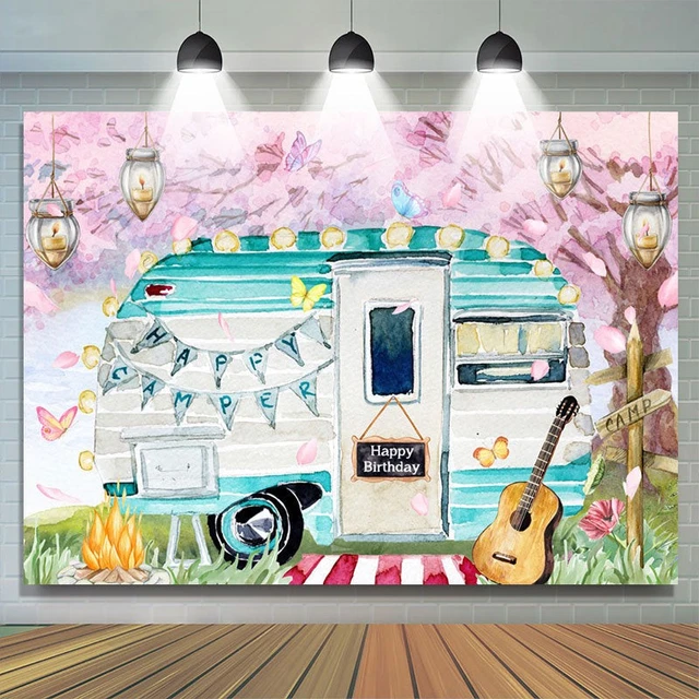 HAPPY CAMPER TOURING Car Guitar Birthday Backdrop $37.94 - PicClick AU
