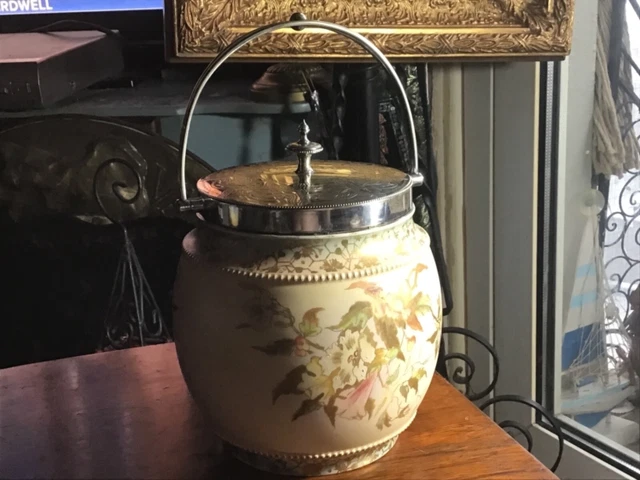 CARLTON WARE BISCUIT Barrel with silver lid,good condition,9 inches ...
