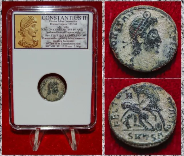 ANCIENT ROMAN EMPIRE Coin CONSTANTIUS II Roman Soldier Spearing Fallen ...