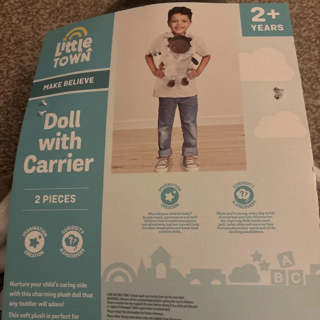 ALDI LITTLE TOWN Soft Black Girl Doll With Carrier Brand New Plush Soft ...