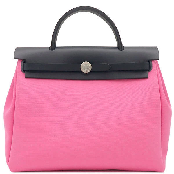 HERMES ALE BAG Zip Pm 2Way Toile Icier Vache Hunter Rose Bubblegum Ruby ...