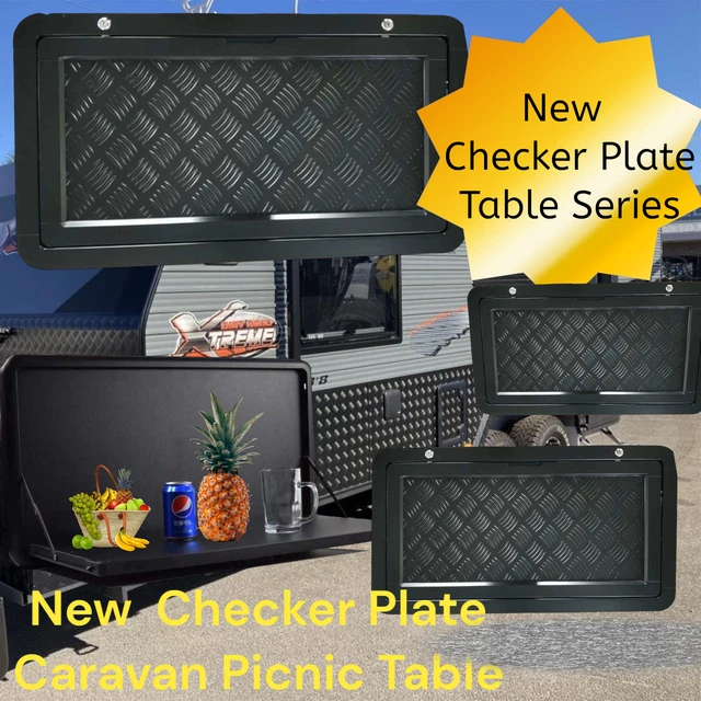 CARAVAN FOLDOUT DROPDOWN Table Picnic Table Black Rv Motorhome Checker ...