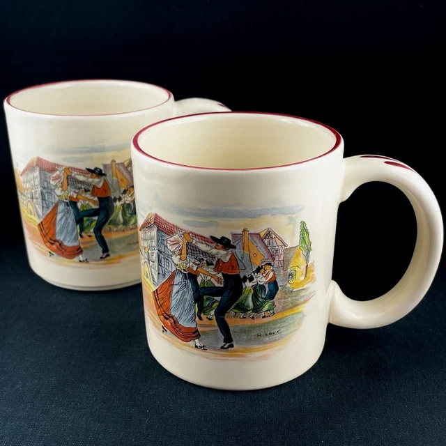 RARE !! 2 MUGS/TASSES Céramique SARREGUEMINES OBERNAI Faïence H.LOUX ...