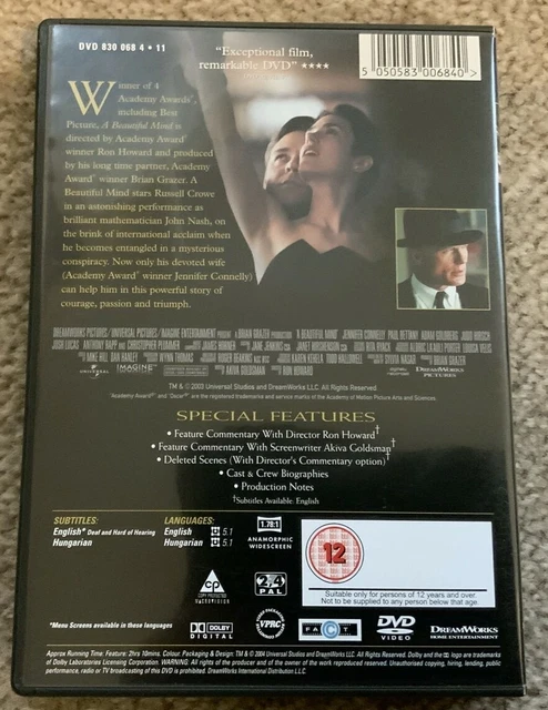 DVD A BEAUTIFUL Mind 2004 Russell Crowe Cert 12 EUR 5,82 - PicClick IT