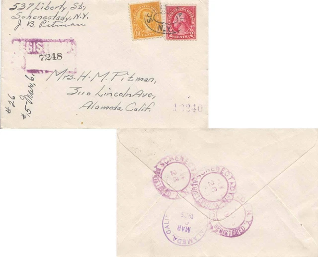 NEW YORK SCHENECTADY Registered 1926 violet double ring 2c Washington ...