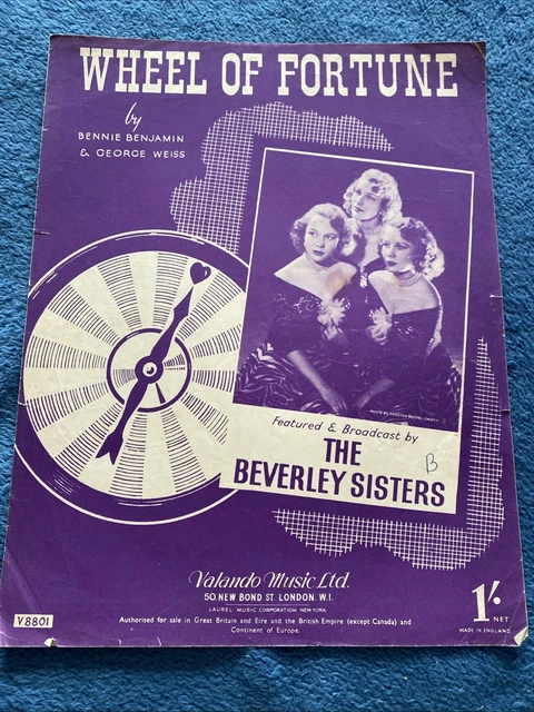 WHEEL OF FORTUNE Bennie Benjamin George Weiss Sheet Music The Beverley ...